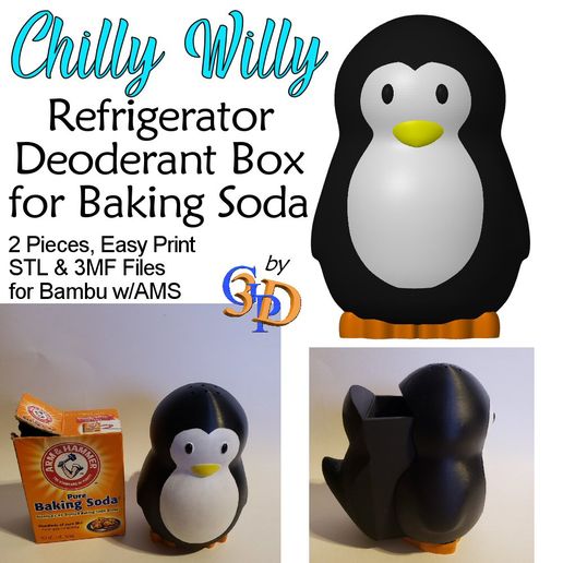 🐧 Chilly Willy Penguin Refrigerator Baking Soda Holder Deodorizer STL ...