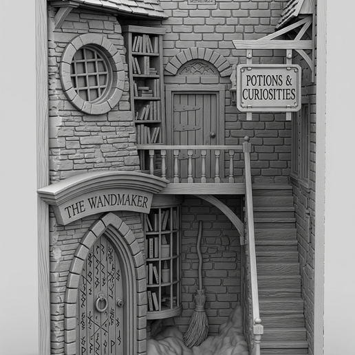 El fabricante de varitas mágicas y rincón de libros de pociones Modelo de impresión 3D inspirado ...