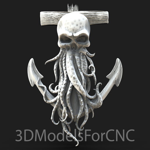 Fichier 3D Modèle 3D Fichier STL pour CNC Router Laser & 3D Printer Anchor with Skull Tentacles ...