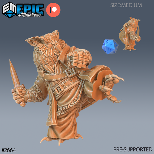 3D 文件 Bird Folk Owl Ranger Kick ‧ DnD Miniature ‧ Tabletop Miniatures ...
