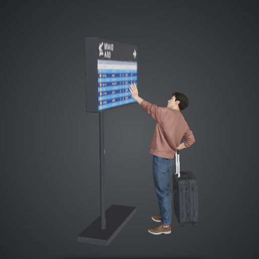 👽 Airport Passenger with Departure Board – Modern Travel Diorama Figure ...