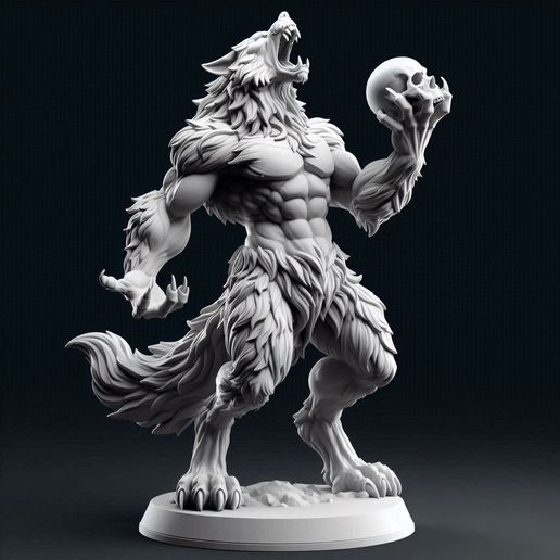 🐺 012 Howling Werewolf with Skull - 3D Printed Statue, magic, dragon ...