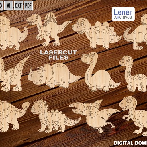 🦖 Kids Dinosaur Set - Laser Cut MDF - SVG & DXF Files for Engraving and ...