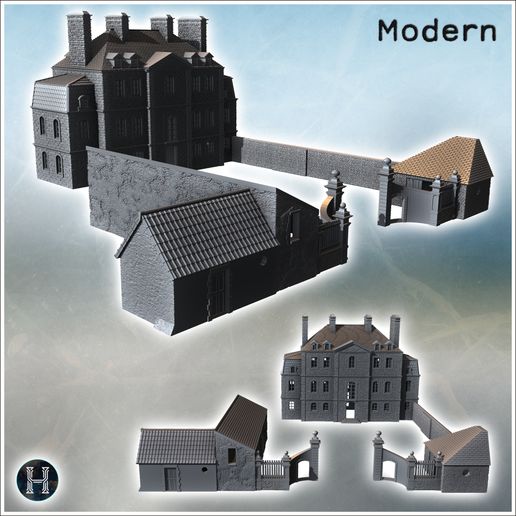 🏠 Large manor house with multiple chimneys, stone facade, and adjacent ...