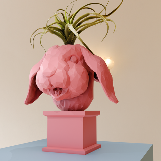 STL file bunny rabbit bust mouth open planter pot flower vase low poly ...