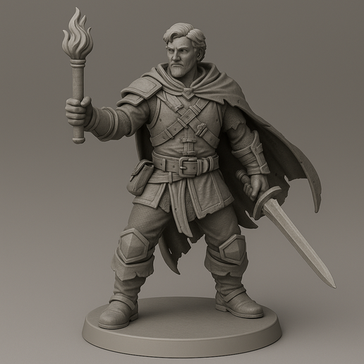🎲 Torchlit Hero STL Miniature - Fantasy Warrior for Tabletop RPGs・ STL File for 3D printing・Cults