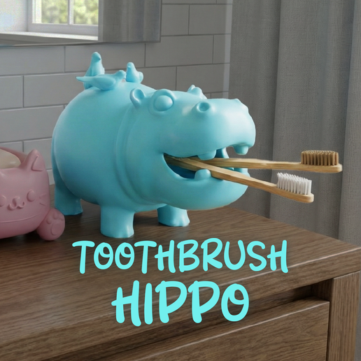 🦛 Cute Hippo Toothbrush Holder - Kids Bathroom Organizer with Drain ...