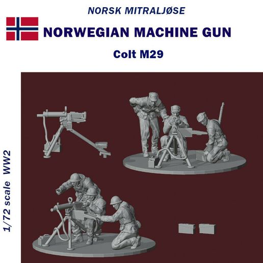 🔫 Norwegian Colt Machine Gun 1/72 scale・ STL File for 3D printing・Cults