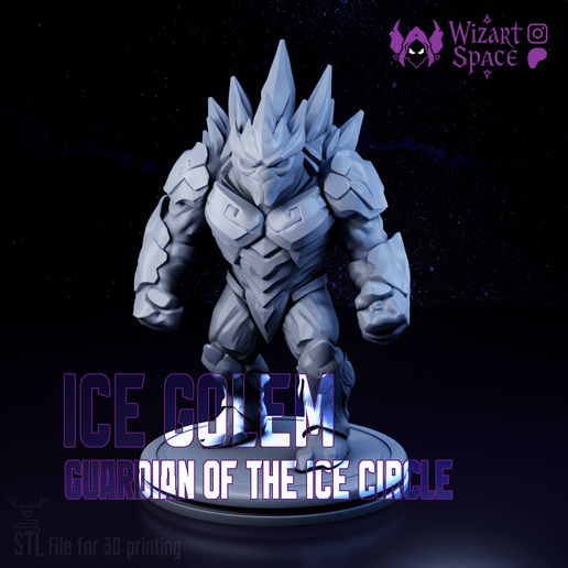 🧊 Ice Golem - Tabletop miniature・ STL File for 3D printing・Cults