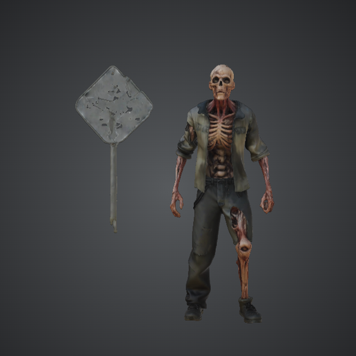 🧟 Realistic Zombie Walker – Post-Apocalyptic Undead with Road Sign・Free ...