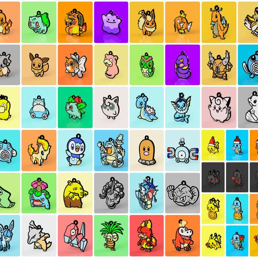 🐉 60pcs Pokemon Characters Key Chain Set + 24pcs Special Edition Set ...