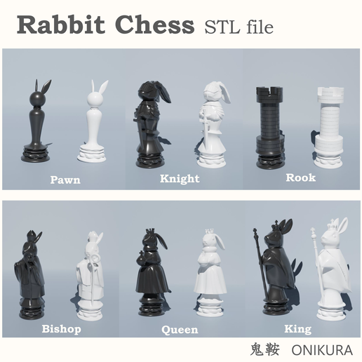 🐇 Rabbit Chess Set・ 3D File for 3D printing・Cults