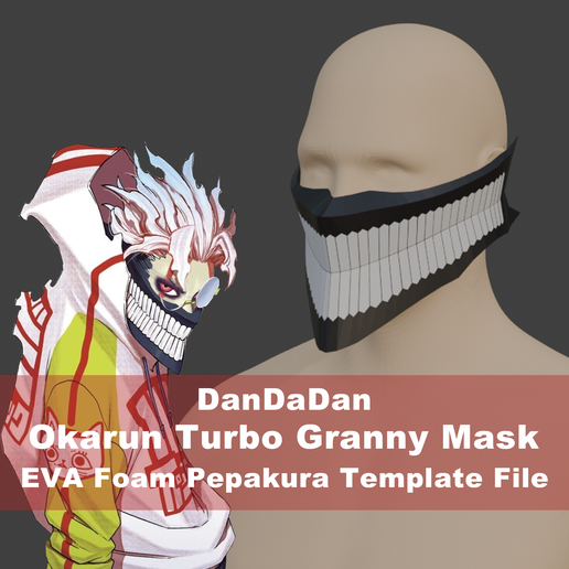 🎭 Dandadan Okarun Turbo Granny Mask EVA Foam Pepakura Template ...