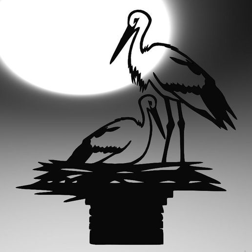 STL file Storks in the Nest - Line Art 🪺 ・3D print design to download・Cults
