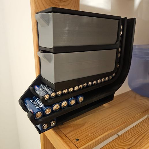 3D printable wall mounted battery dispenser AA + AAA + drawers・Cults