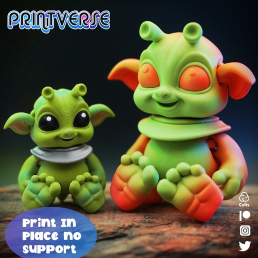 👶 Flexy Baby Alien Print In Place No Supports・ 3D File for 3D printing ...
