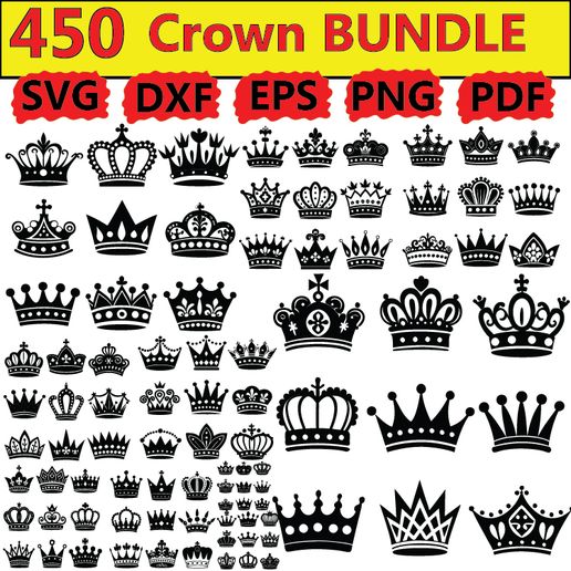 👑 450 paquetes corona svg, dxf, eps, png, pdf, archivo・Archivo 3D para ...