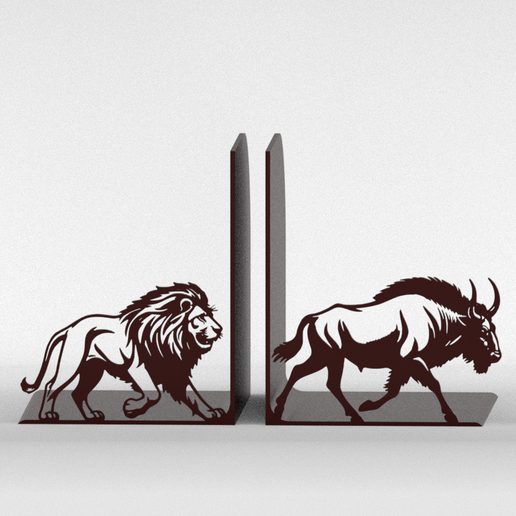 STL file Lion vs Wildebeest Bookends 🦁 ・3D printing template to ...