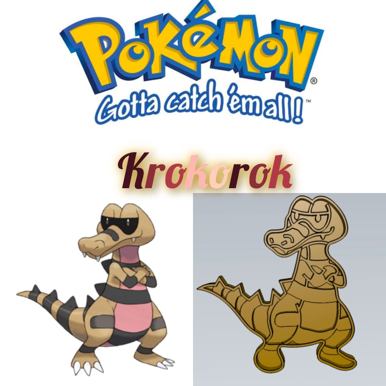 Download STL file AMAZING POKEMON krokorok COOKIE CUTTER STAMP CAKE DECORATING • 3D print design ...