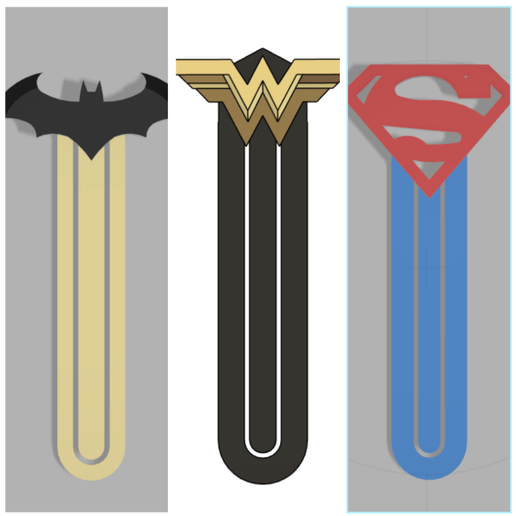 STL file pack of three bookmarks (batman, superman, wonder woman) 🦸‍♂️ ...