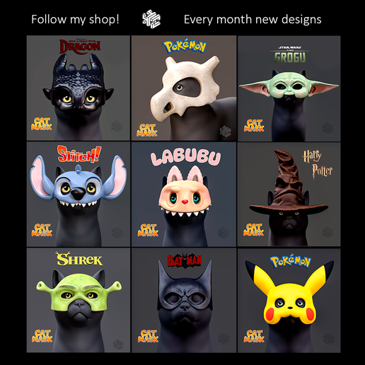 🐱 Labubu Style Cat Mask – Stylized 3D Print Model for Toys, Animals ...