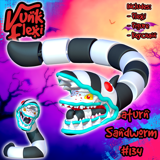 🗝️ Beetlejuice Saturn Sandworm Flexi Print-In-Place + figure & keychain ...