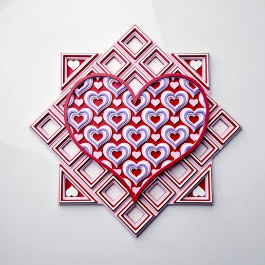 3MF file Valentine Hearts Dimensional Grid Mosaic 🥰 ・3D printable model ...