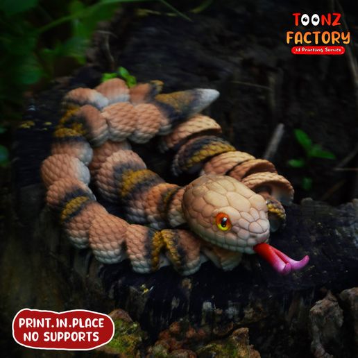 🐍 PRINT IN PLACE FLEXI COPPERHEAD SNAKE・ STL File for 3D printing・Cults