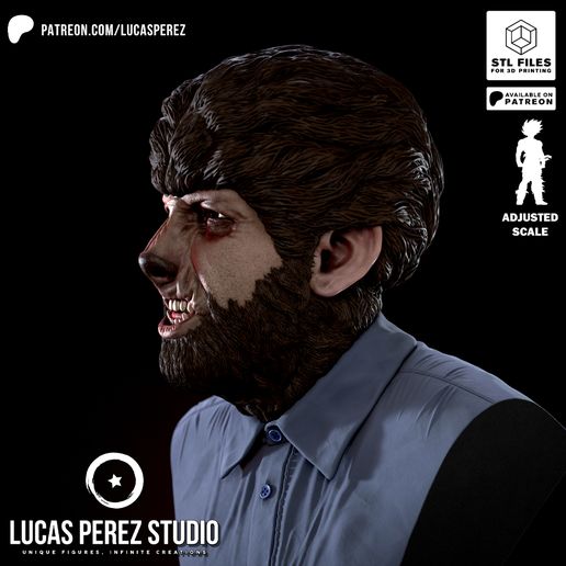 👤 THE WOLFMAN BUST・ 3D File for 3D printing・Cults