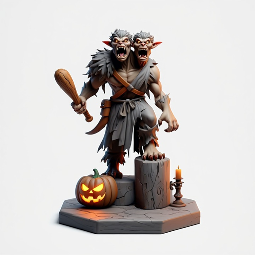 🧌 2687 Two-Headed Troll with Club – 3D Printed Statue, Halloween, fox ...