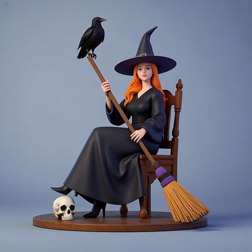 🧙‍♀️ 1526 Elegant Witch with Broom, Raven and Skull - Colorful Full ...