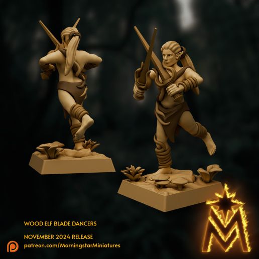 3D file Wood Elf Blade Dancers | 32mm Scale Presupported Miniatures 🪵 ...