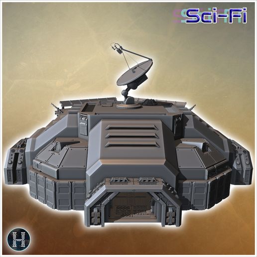 STL file Command center with adjacent large helipad featuring technical ...