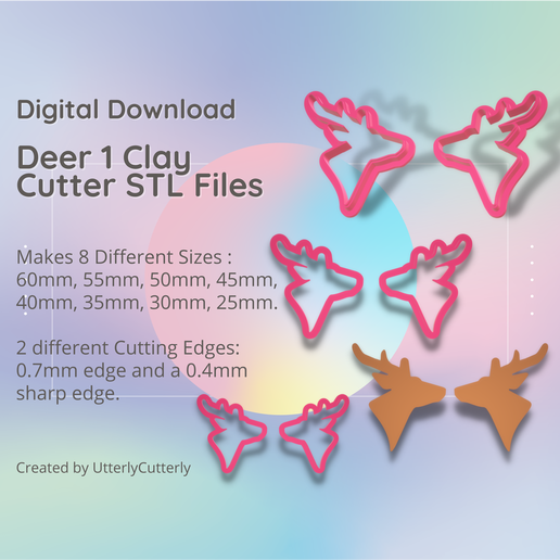 🦌 Deer 1 Clay Cutter - STL Digital File Download- 8 sizes and 2 Cutter ...