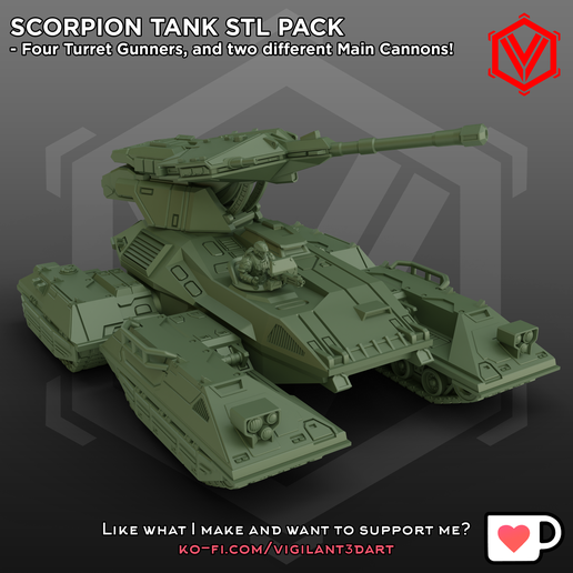 🦂 UNSC SCORPION TANK STL PACK - 30MM・Free STL File for 3D printing・Cults