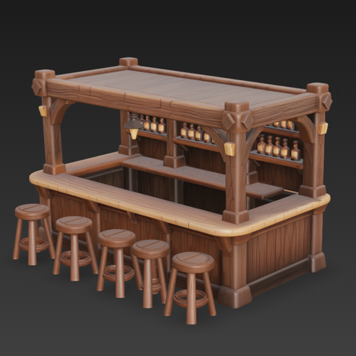 🍻 4 STL/OBJ - TAVERN BAR COUNTER - Innkeeper Desk - RPG Furniture・ STL ...