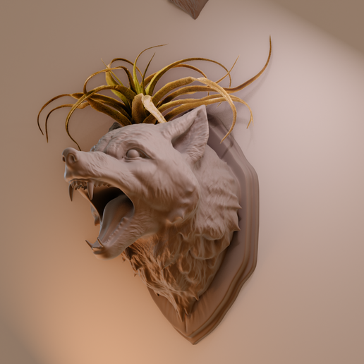 🐺 wolf head roaring wall mount planter pot flower vase stl・ STL File ...