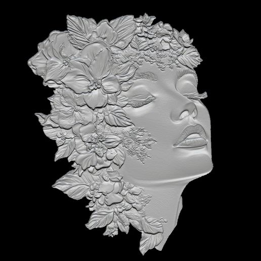 👩 Beautiful Woman Face with Floral Elements Relief・ STL File for 3D ...