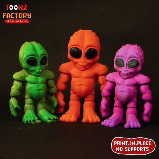 👽 PRINT-IN-PLACE CUTE FLEXI ALIEN ARTICULATED・ STL File for 3D printing ...