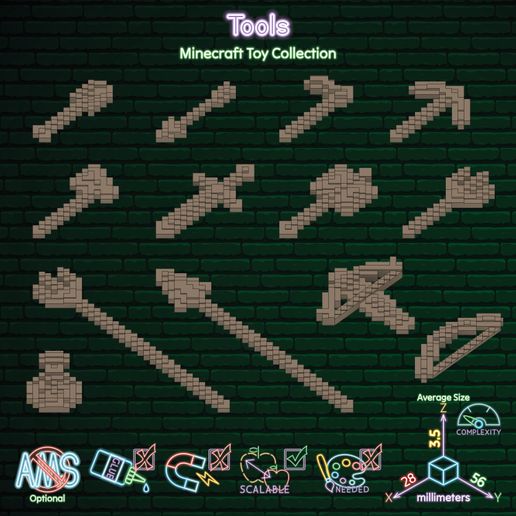 🗿 Minecraft Toy Collection- Tools・ STL File for 3D printing・Cults