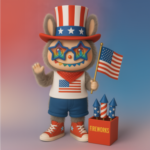 👾 Labubu 4th Of July – Cute Patriot・ STL File for 3D printing・Cults