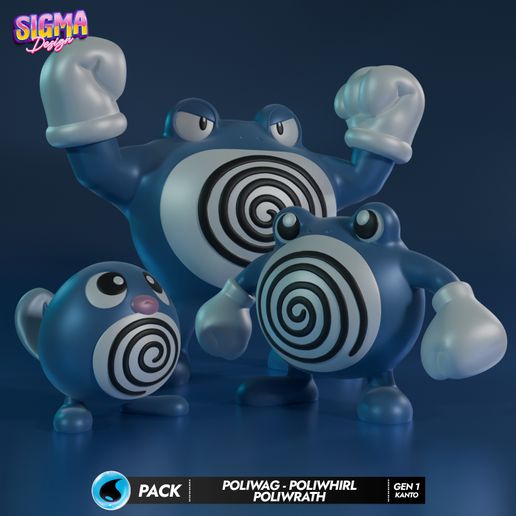🐉 pack - poliwag poliwhirl poliwhirl poliwrath・ 3D File for 3D printing ...