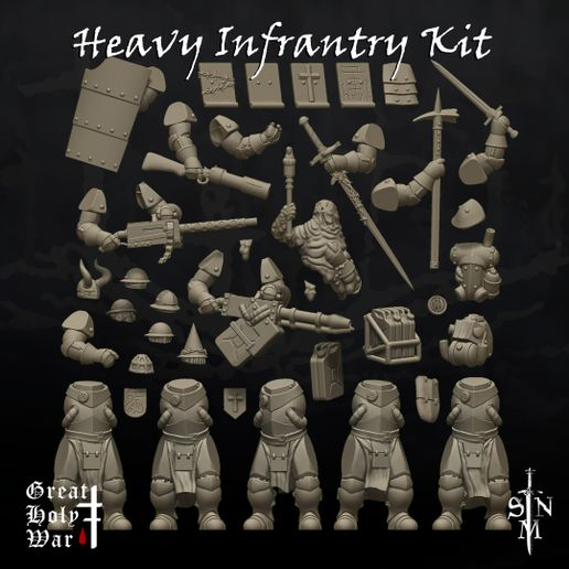🎲 Great Holy War: Heavy Infantry Kit・ 3D File for 3D printing・Cults