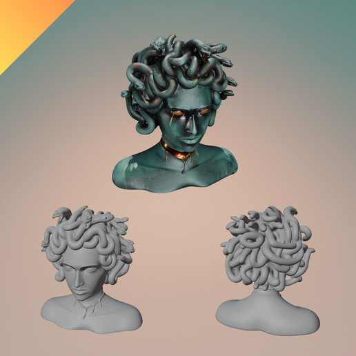 👤 Medusa Bust 3D Model – STL + GLB for 3D Printing – One-Piece Statue ...
