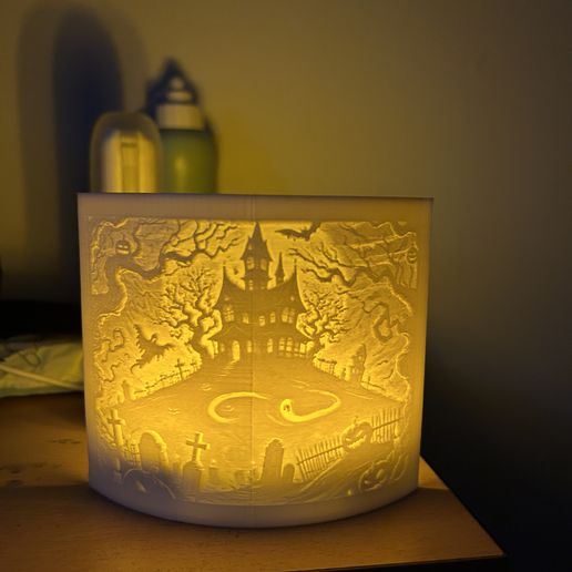 Haunted Lithophane Lamp! 🎃👻・Free STL File for 3D printing・Cults