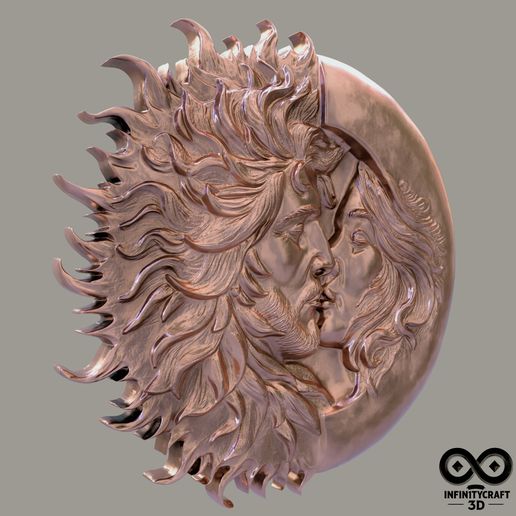 💋 Celestial Kiss Relief – Romantic Sun & Moon Lovers Wall Art for 3D ...