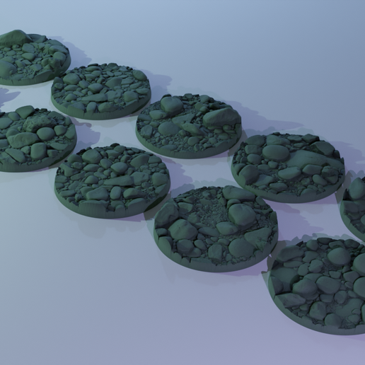STL file 10x 25mm base with river pebbles (+toppers) 🔨 ・Model to ...