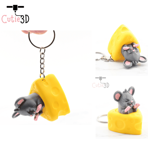 🐁 Cutie3D Mouse In Cheese Keycap Fidget Clicker Keychain - Cute ...