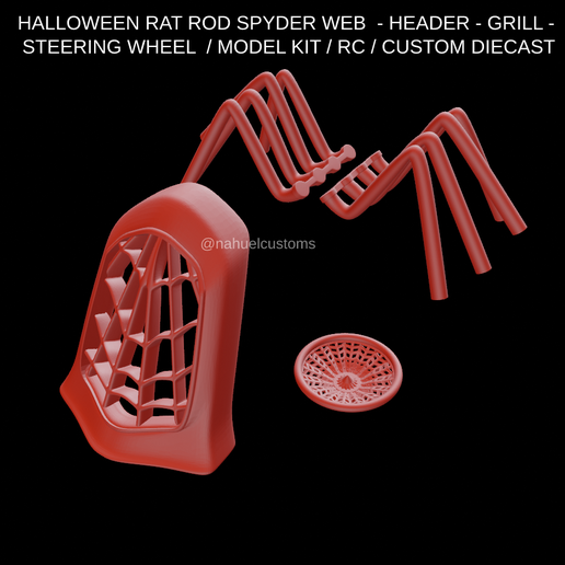 STL file HALLOWEEN RAT ROD SPYDER WEB - HEADER - GRILL - STEERING WHEEL ...