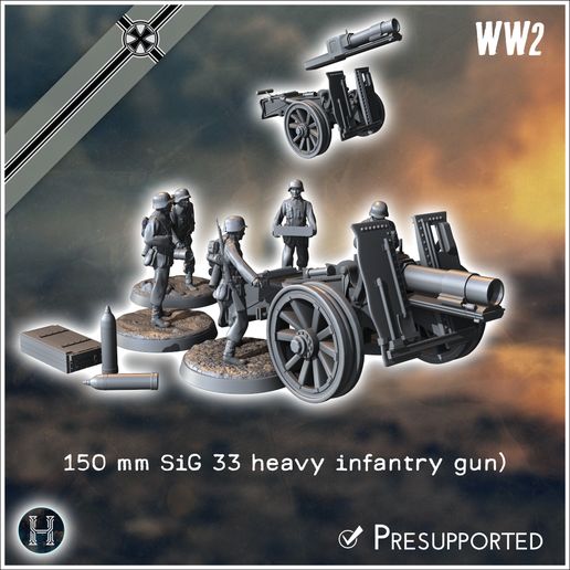 🔫 150 mm SiG 33 heavy infantry gun (with 5 crews) - Germany Eastern ...